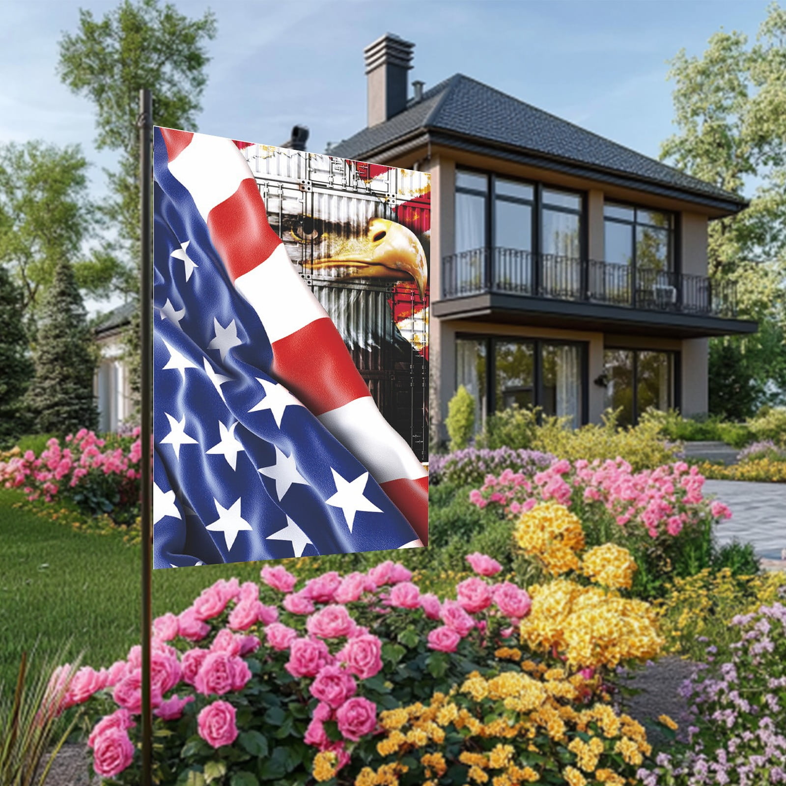 4th of July Patriotic Welcome Garden Flag America Memorial Day Red ...