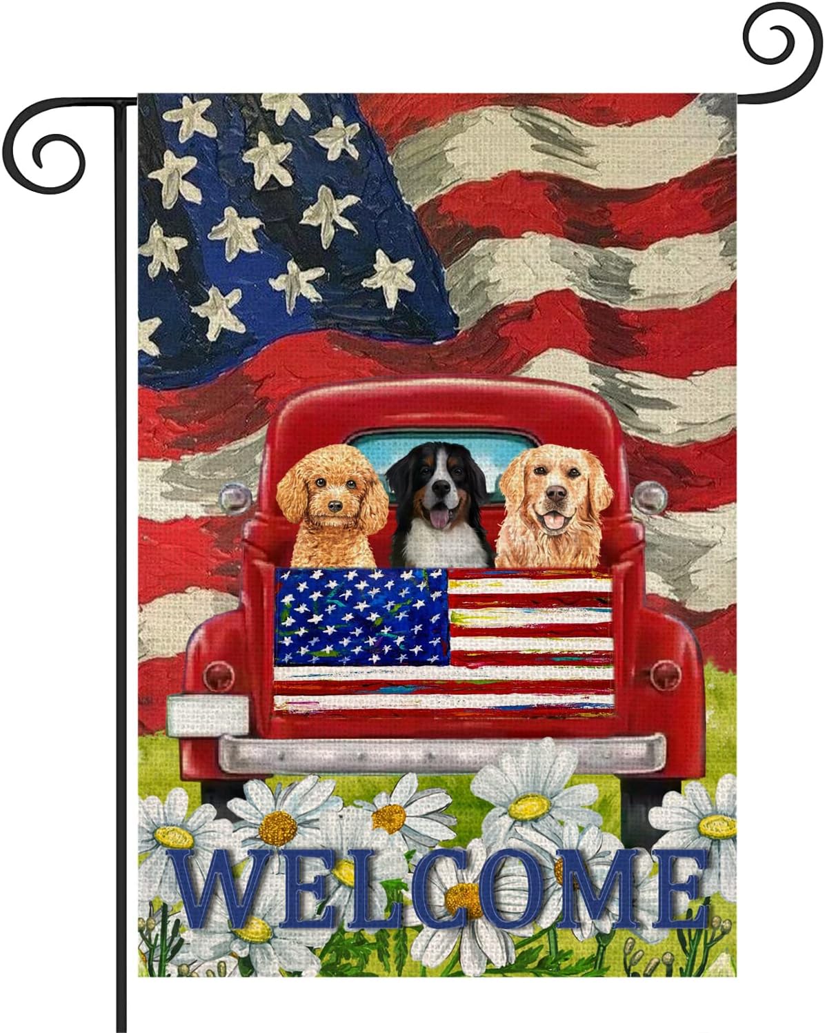 4th of July Patriotic Welcome Garden Flag Double Sided, USA Flag Stars ...