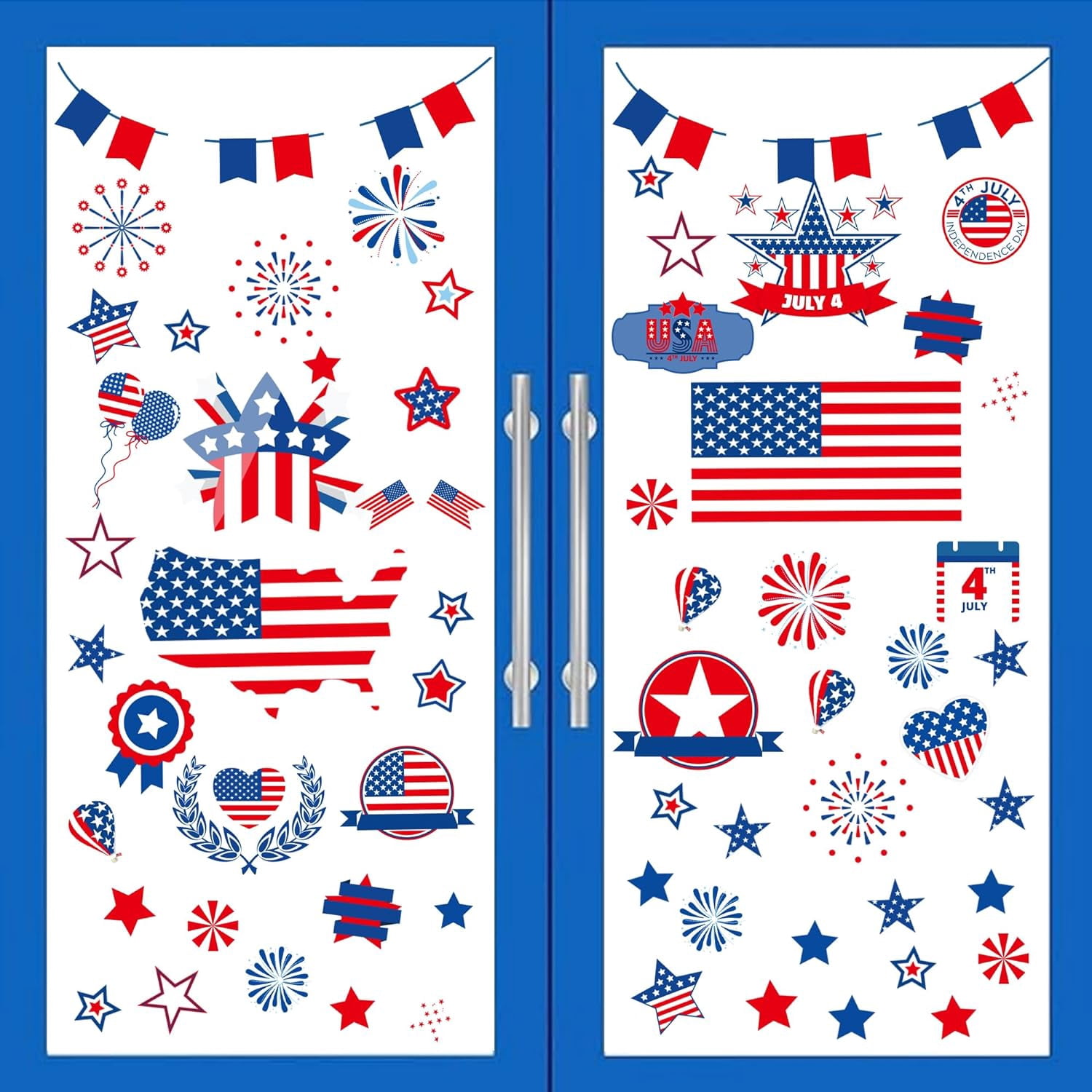 4th of July Patriotic Window Clings USA Double-Sided Window Art Decals ...