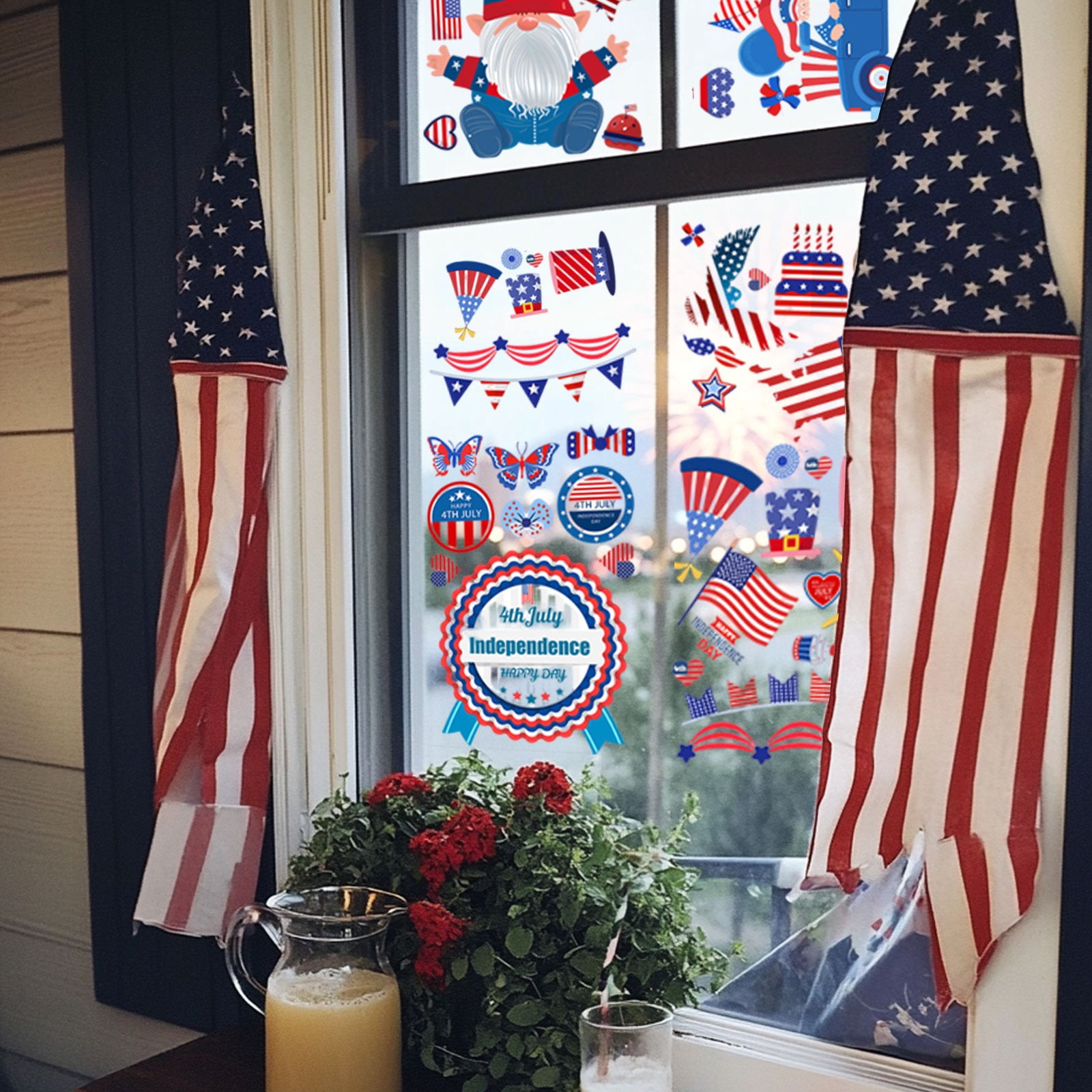 4th of July Patriotic Window Stickers USA Double-sided Window Art ...