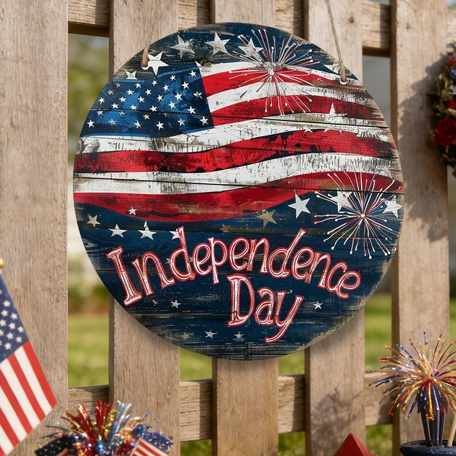 4th of July Patriotic Wooden Hanging Board, Red White Blue Star Stripe ...
