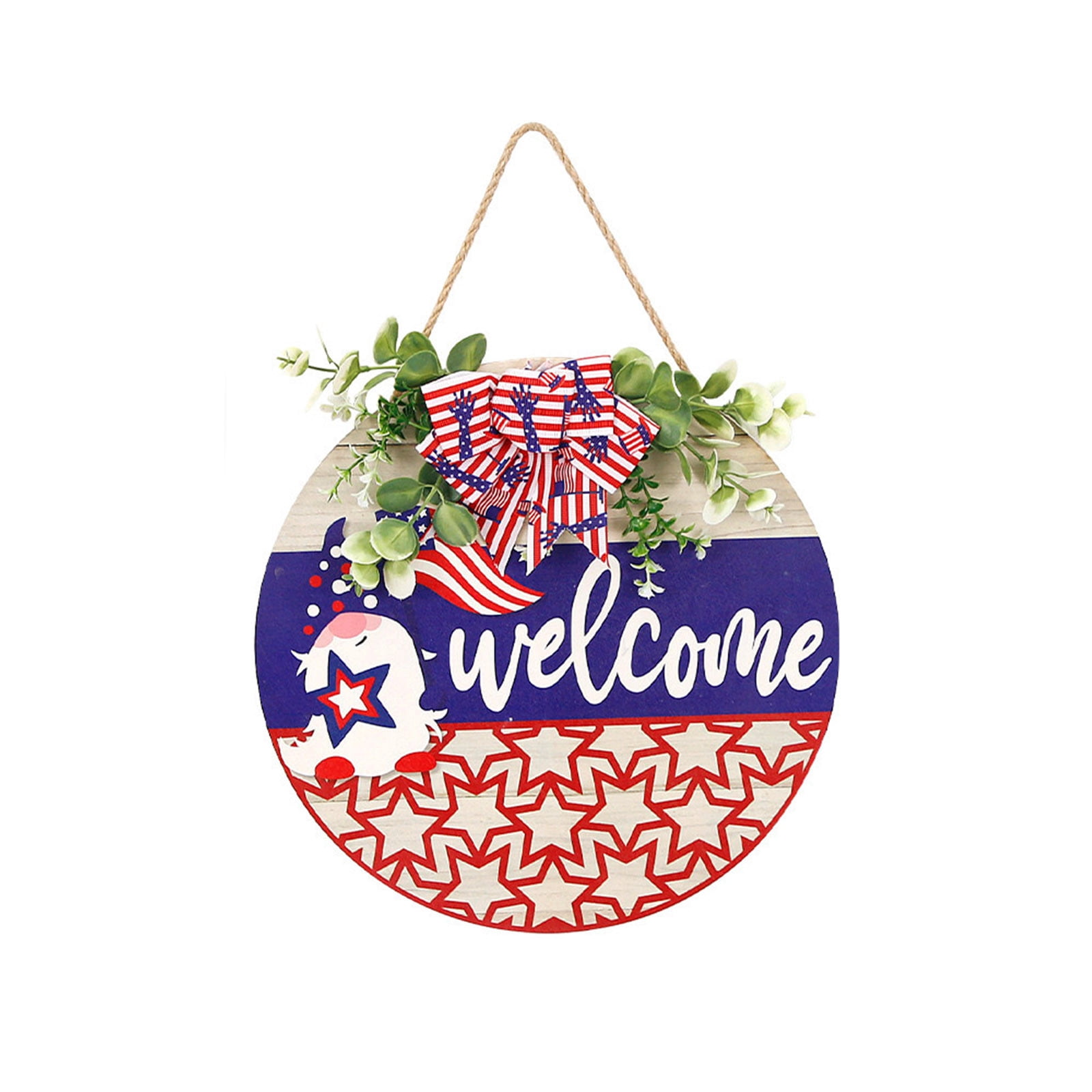 4th July Patriotic Wooden Hanging Sign Gnome Cozy Home Round Wall Decor ...