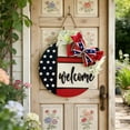 4th of July Patriotic Wooden Welcome Sign,American Flag Round Door ...