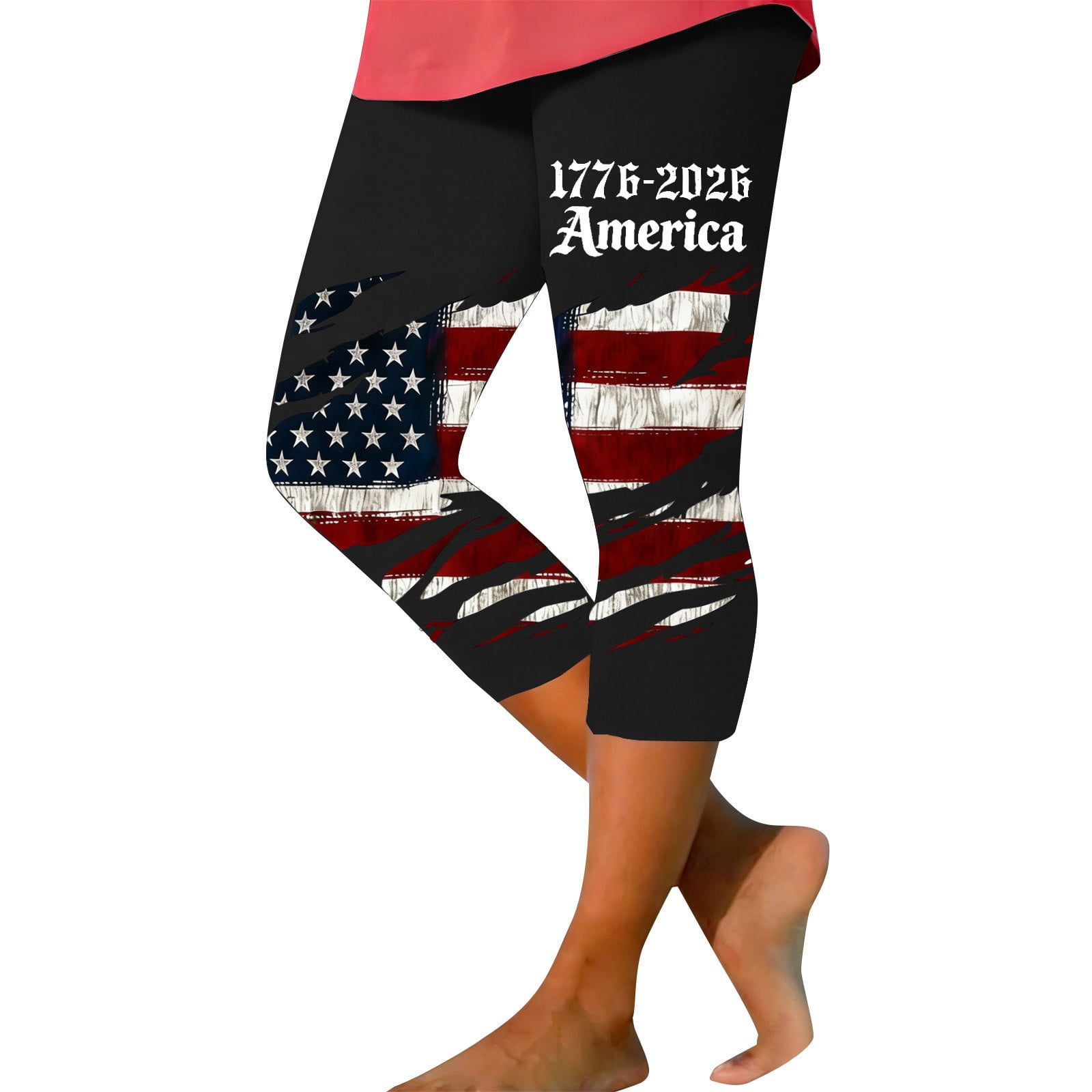 4th of July Patriotic Workout Capri Pants Hollow Out Seamless Leggings ...