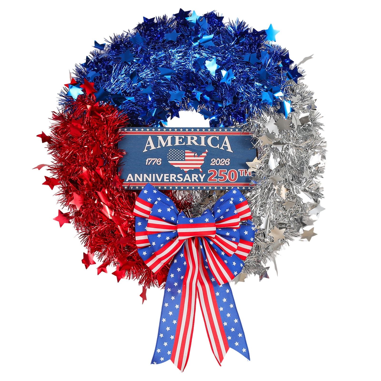 4th of July Patriotic Wreath 48cm, 250th Birthday Independence Day Vine ...