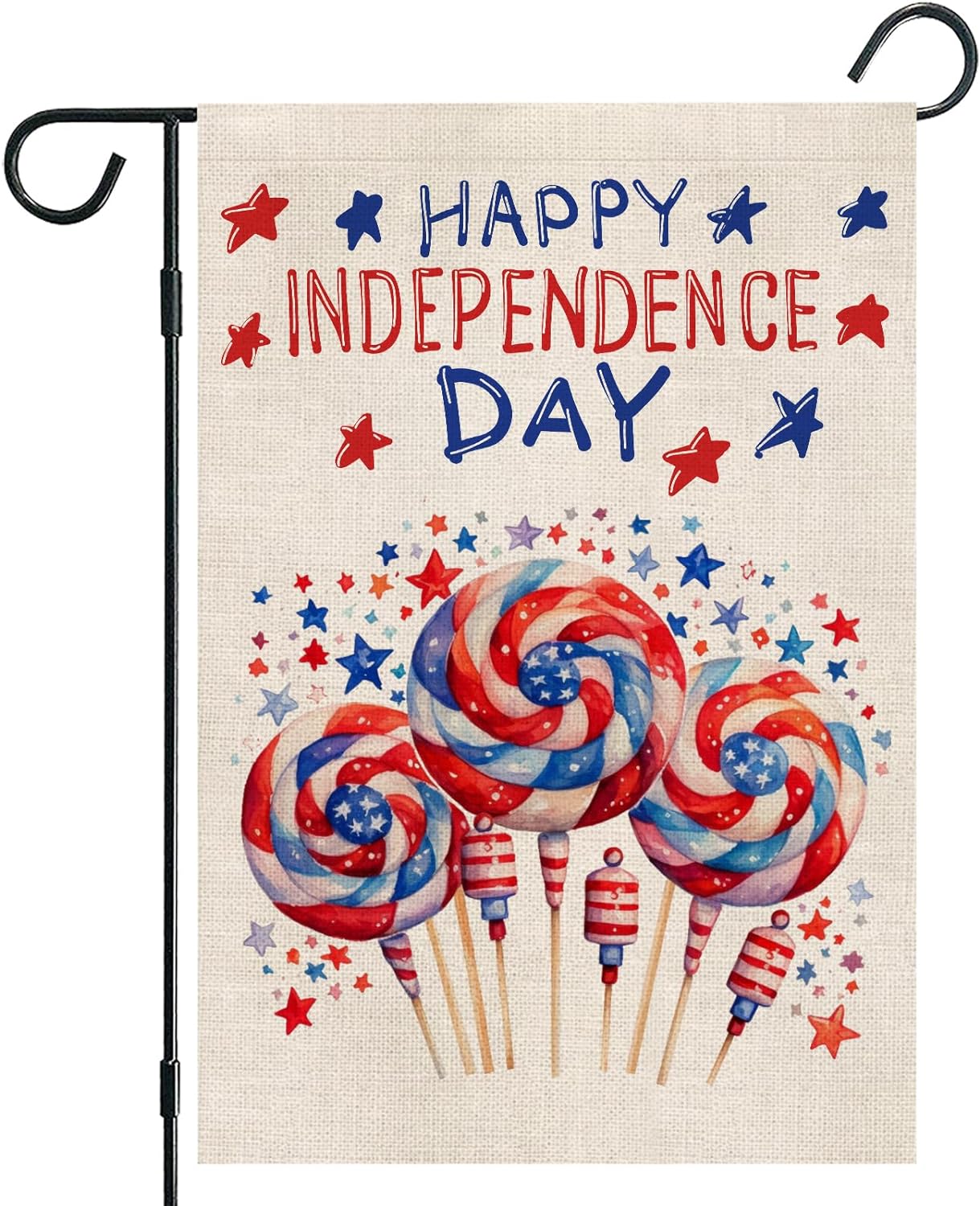 4th of July Patriotic lollipop Stars and Stripes Garden Flag Small Double Sided Readable Yard ...
