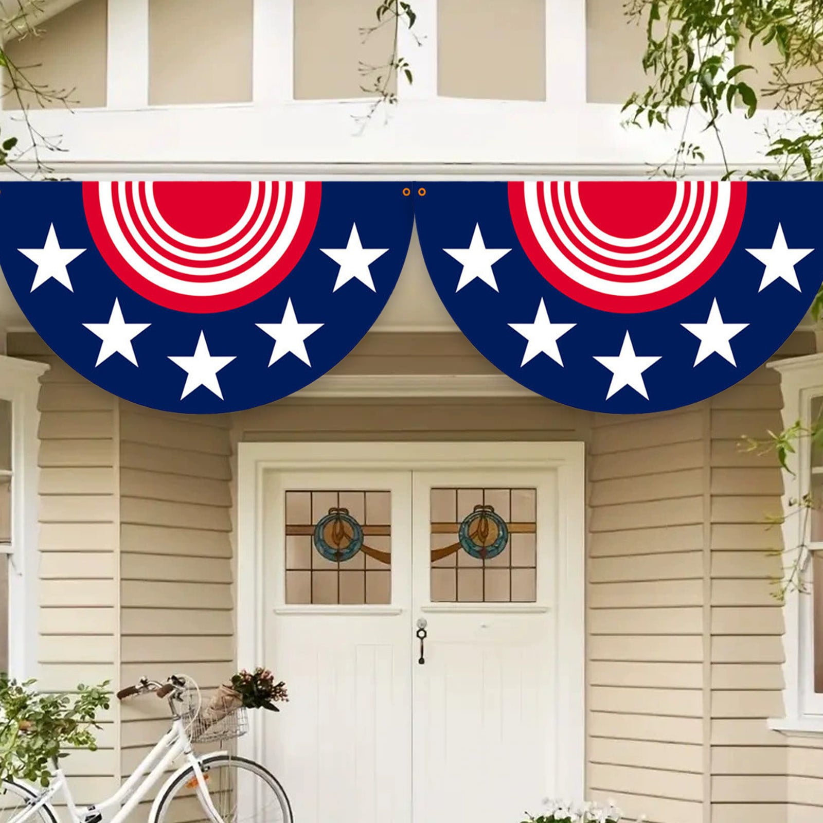 4th Of July Pennant Flag Polyester Semi-Circle Bunting Red White Blue ...