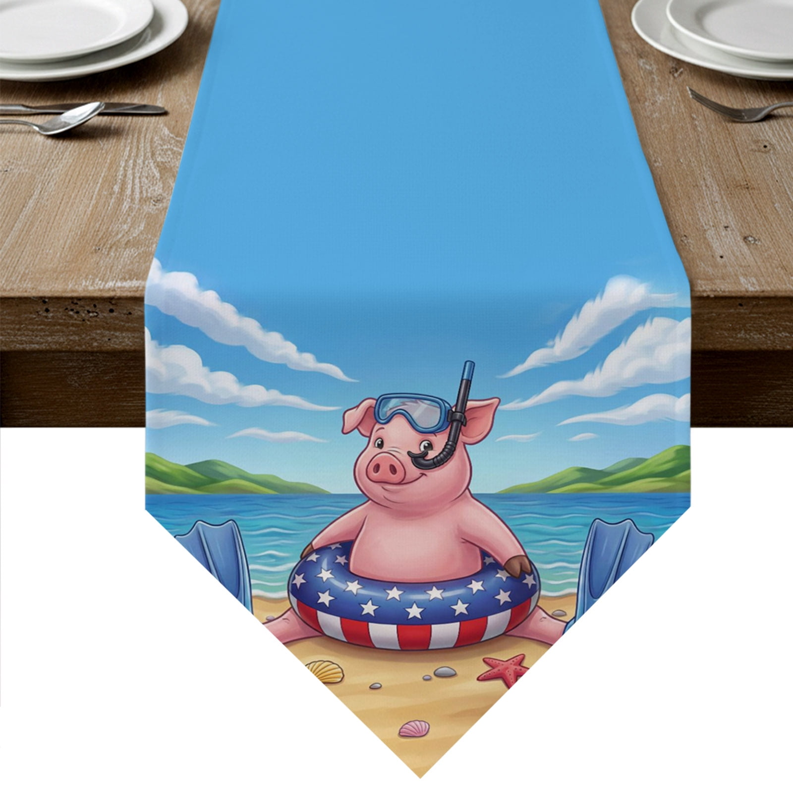 4th of July Pigs Table Runner Linen Burlap Table Runner 36 Inches Small ...