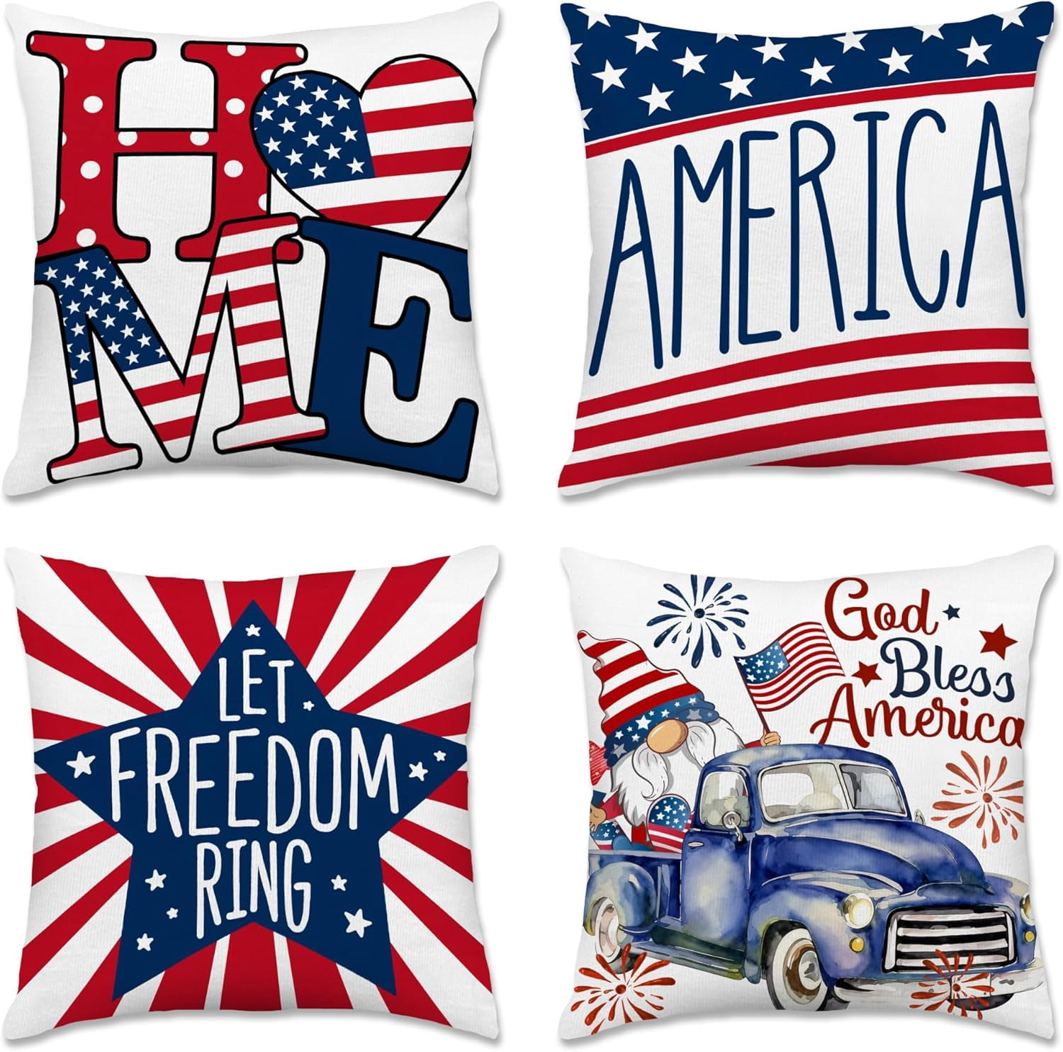 4th of July Pillow Covers 16x16 Decorations American Flag Patriotic ...