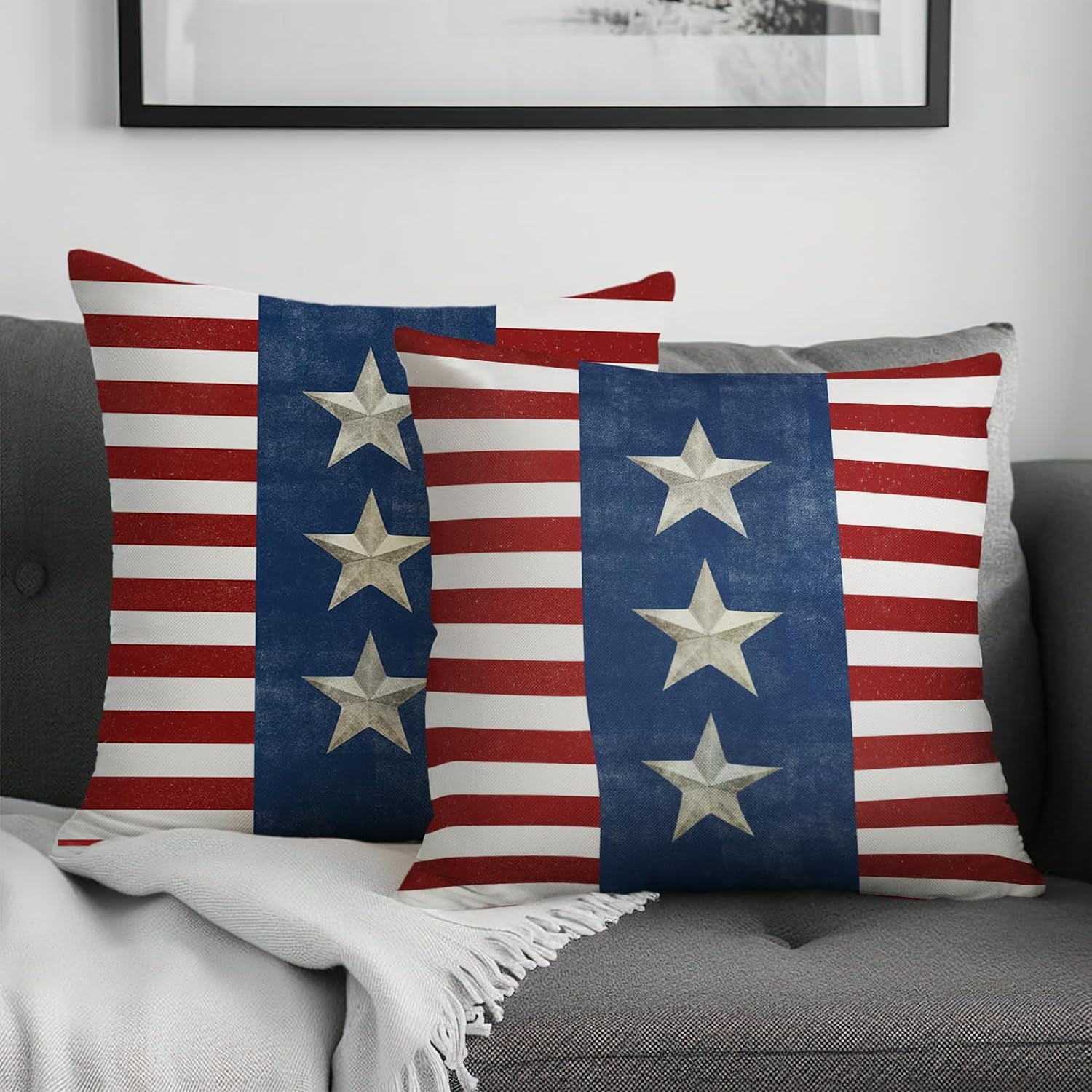 4th of July Pillow Covers 18x18 Set of 2 Patriotic American Flag Stars ...