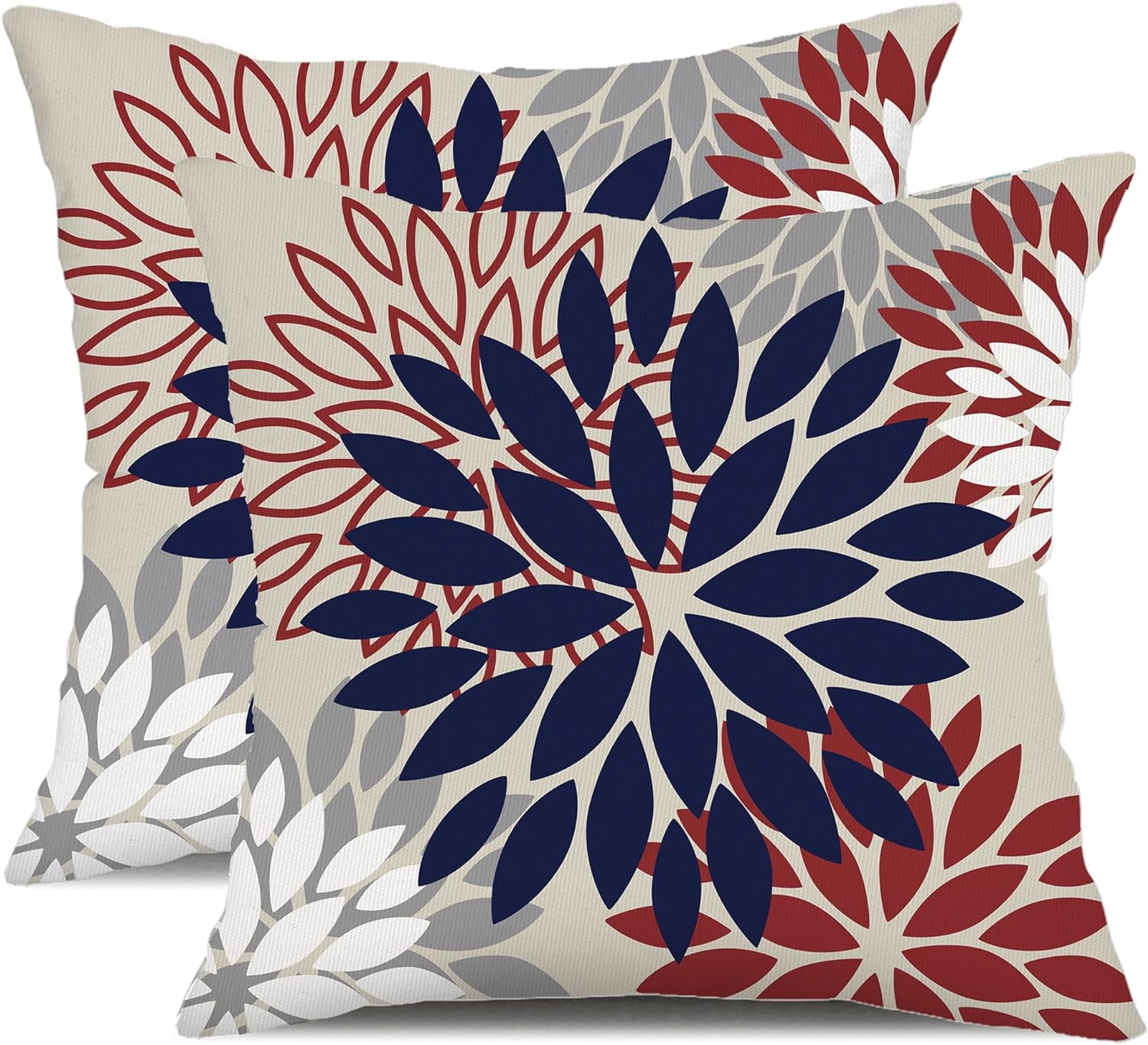 4th of July Pillow Covers 20x20 Inch Set of 2 Patriotic Blue Red Floral ...