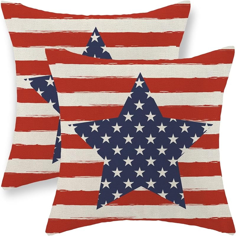 4th of July Pillow Covers 20x20 Inch Set of 2, White Blue Red Stars ...