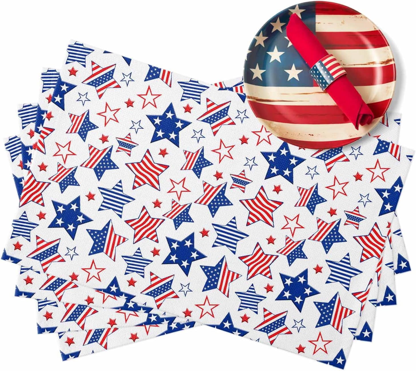 4th of July Place Mats Set of 6, Non-Slip Table Mats Washable Placemat ...