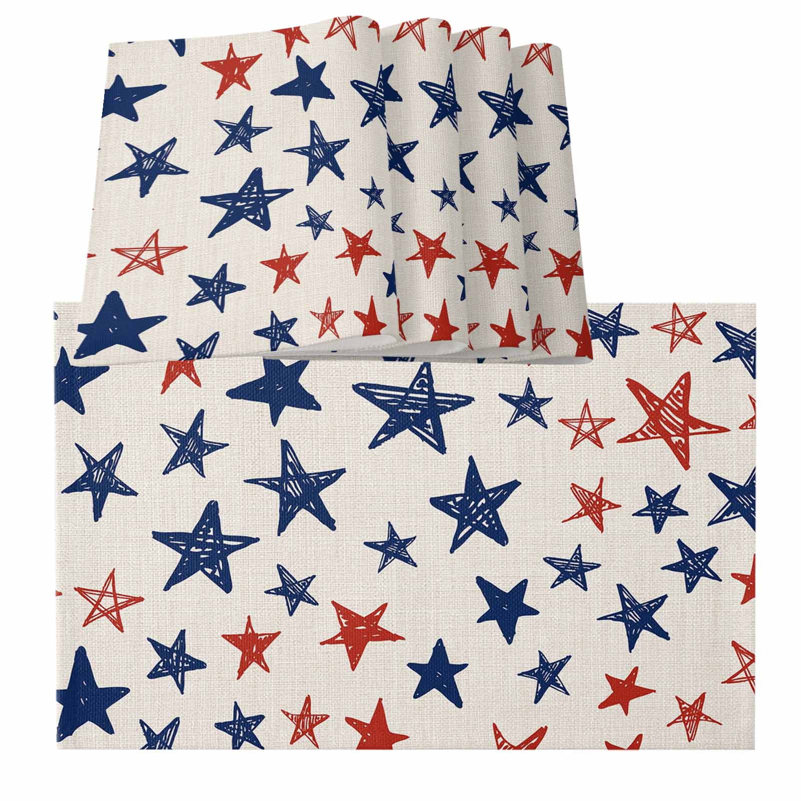 4th of July Placemats for Dinning Table Set of 4, Blue Red Star ...
