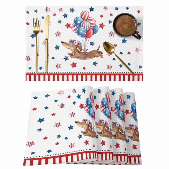 4th of July Placemats Set of 12 Independent Day Red Blue Dog Stars ...