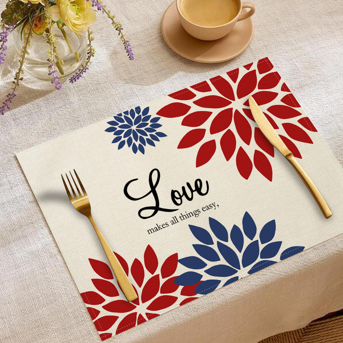 4th of July Placemats Set of 4, 12x18 Inch Waterproof Stain Resistant ...