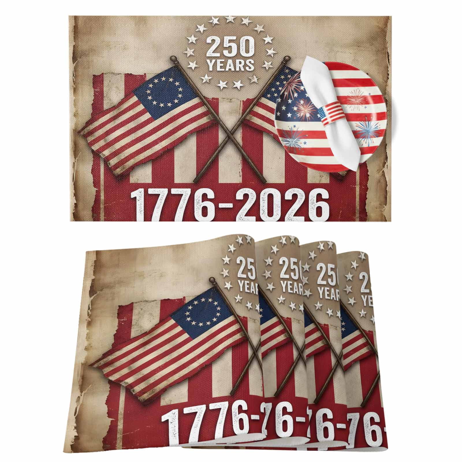 4th of July Placemats Set of 4 250th Anniversary Place Mats ...