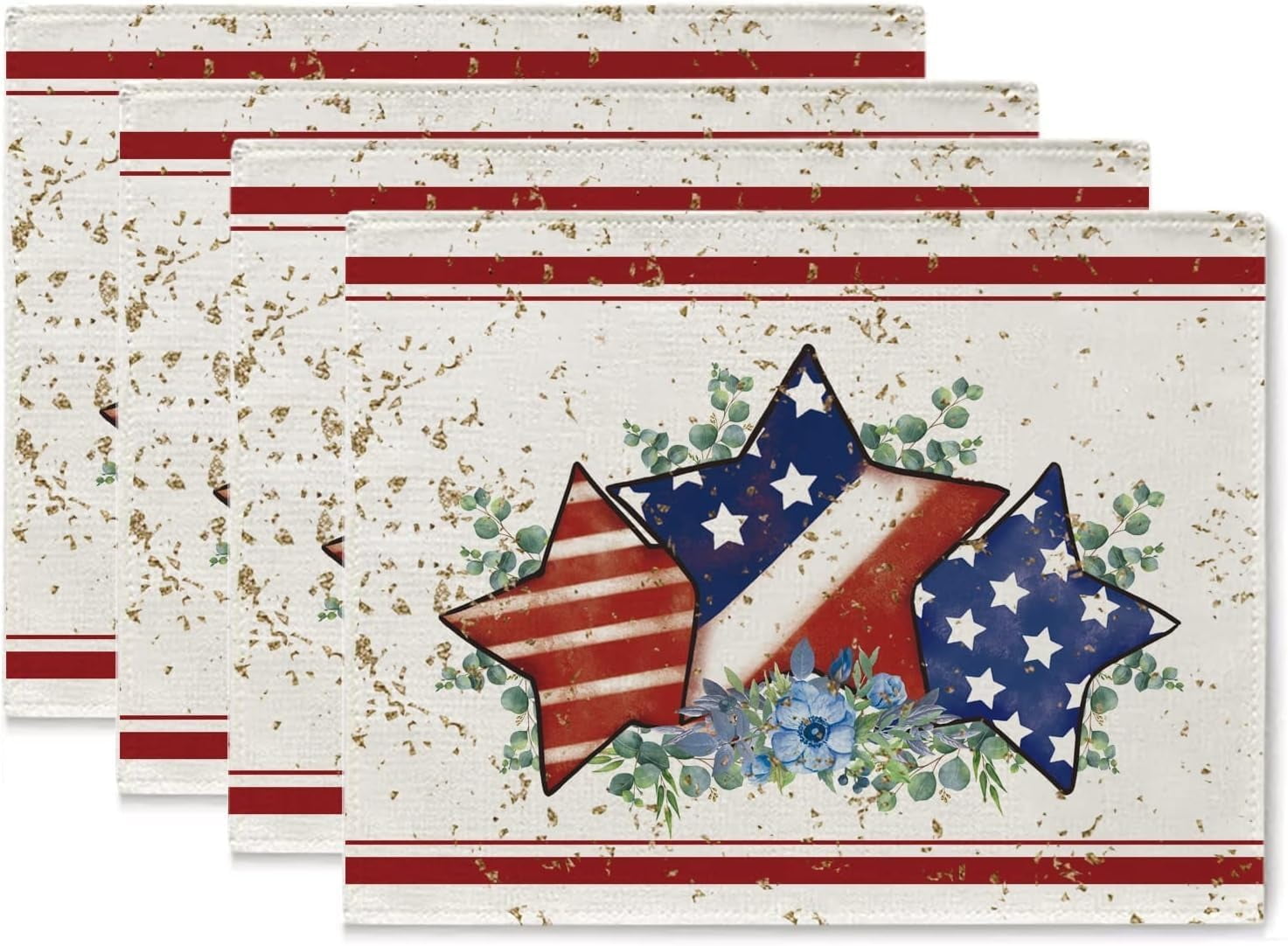 4th of July Placemats Set of 4 America Flag Stars Stripe 12x18 Inch ...