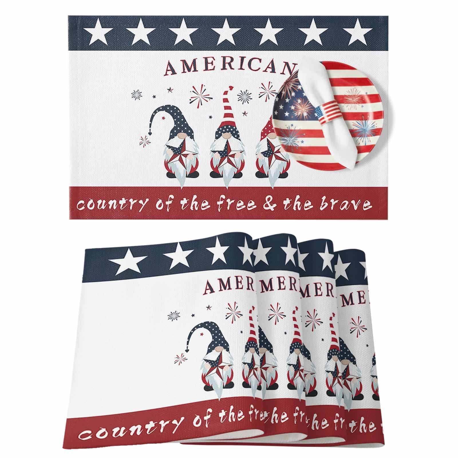 4th of July Placemats Set of 4 Gnomes Holding Star Firework Place Mats ...