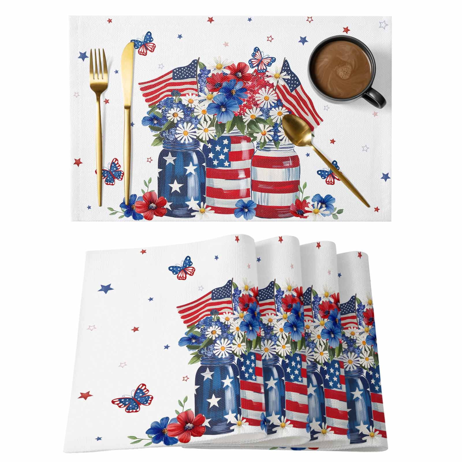 4th of July Placemats Set of 4 Independence Day Blue Red US Flag Spring ...