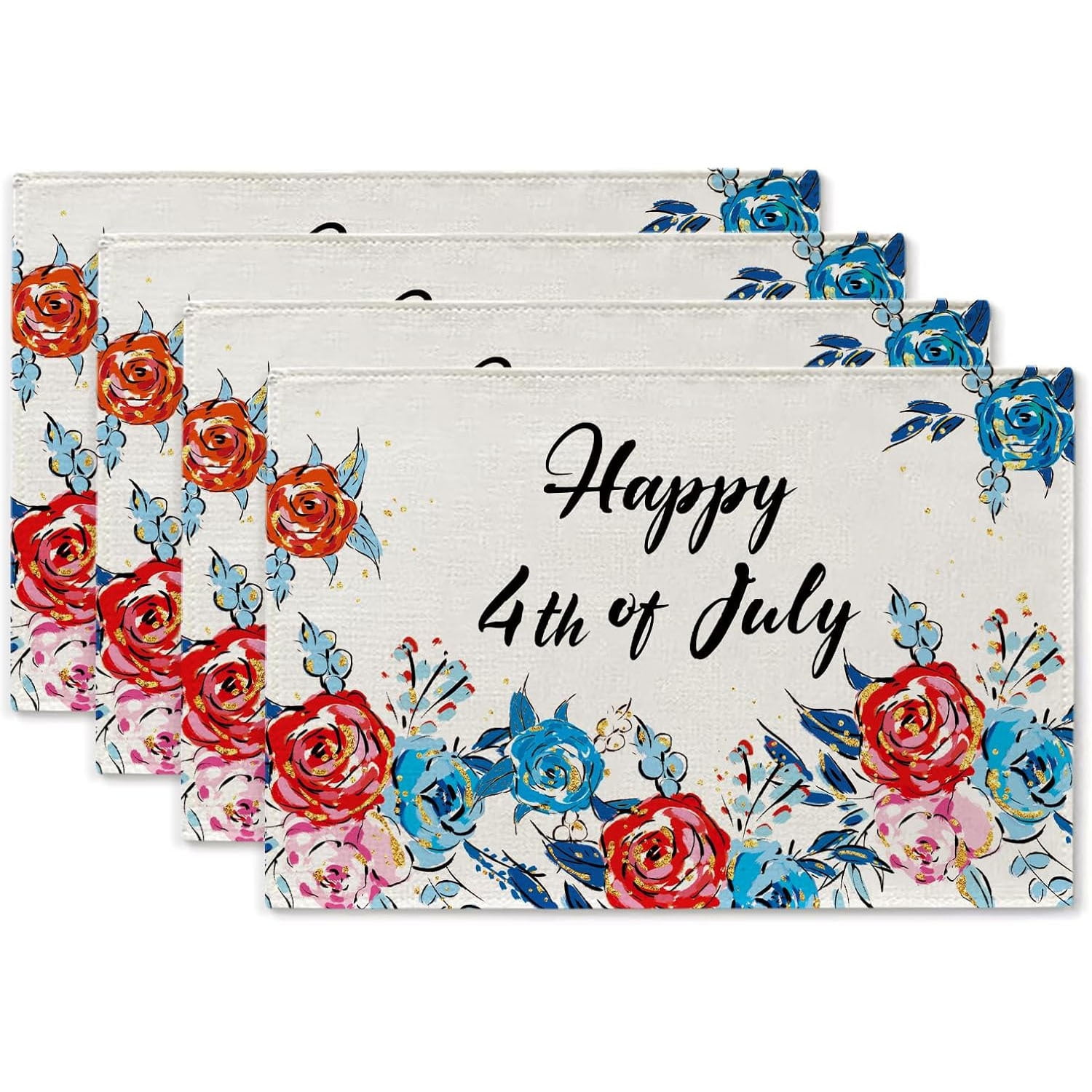 4th of July Placemats Set of 4 Patriotic Floral Cross Stars ...