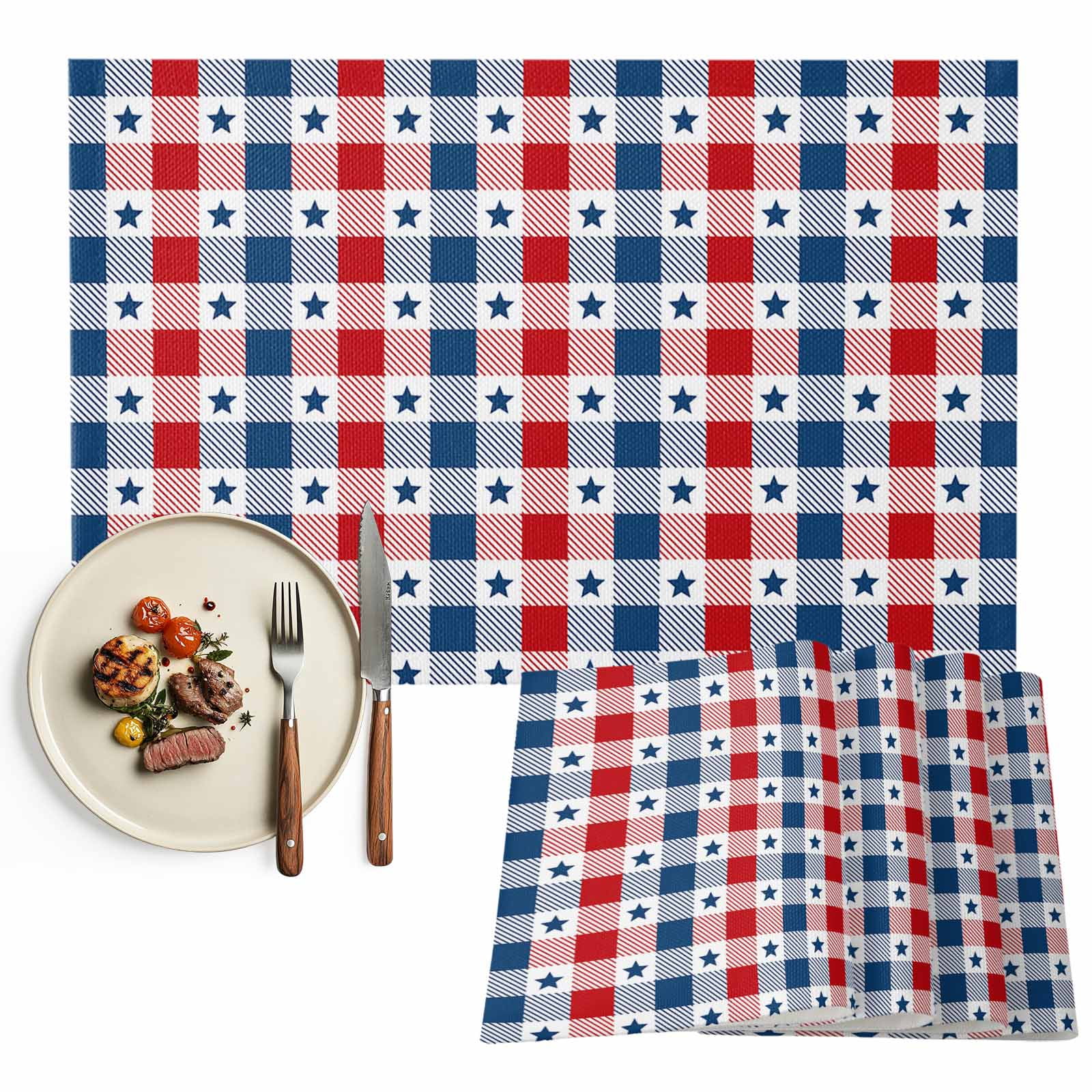 4th of July Placemats Set of 4, Patriotic Stars Buffalo Check Plaid ...
