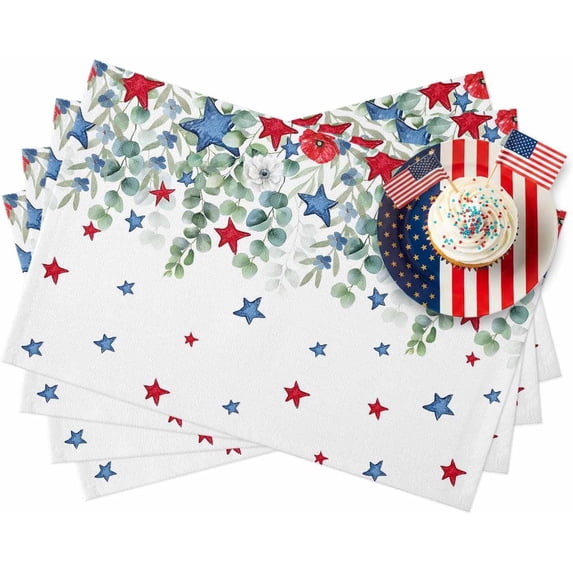 4th of July Placemats Set of 4, Patriotic Stars Poppy Place Mats ...
