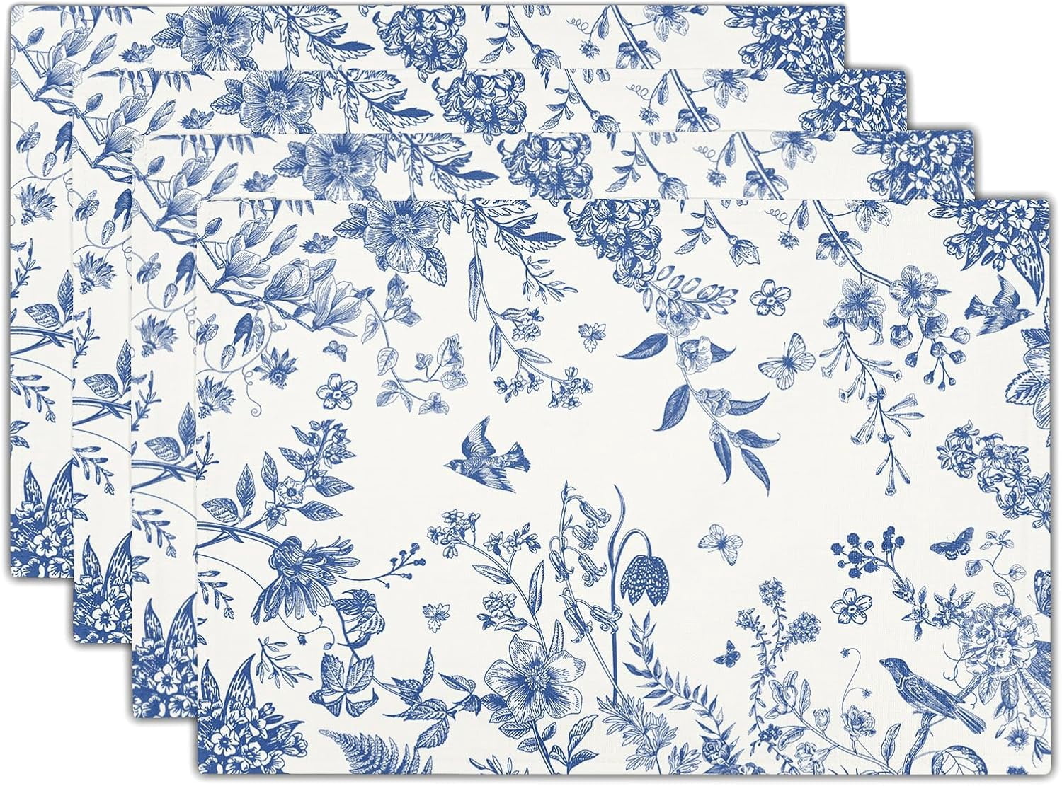 4th of July Placemats Set of 4 Red Blue Floral Patriotic Washable Non ...