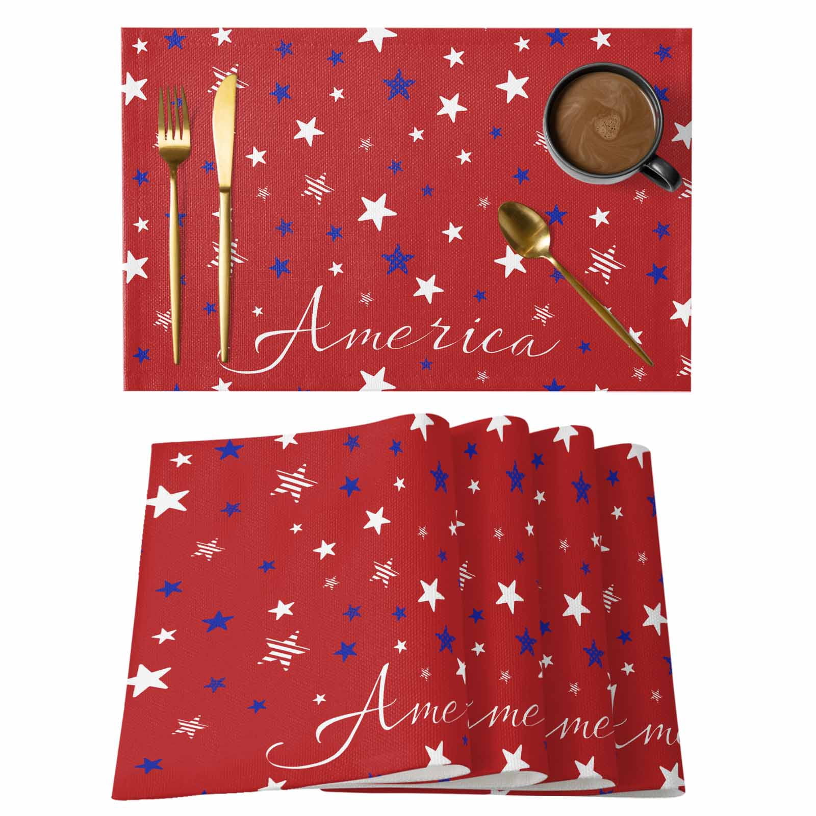 4th of July Placemats Set of 4 Red Independence Day White Blue Star ...