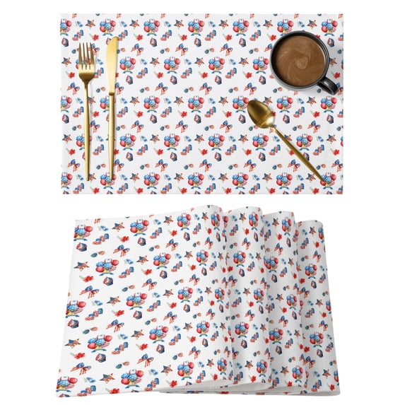 4th of July Placemats Set of 4 USA Flag Balloons Ice Cream Flowers Bow ...
