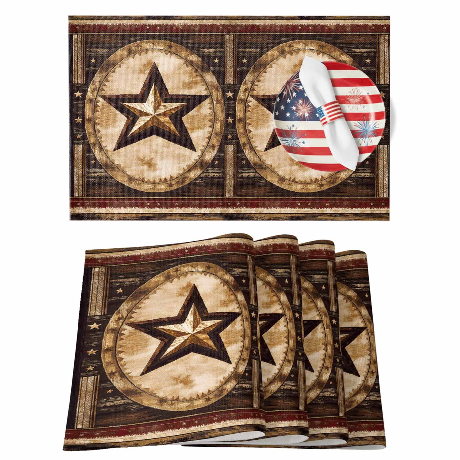 4th of July Placemats Set of 4 Western Star Wreath Place Mats ...