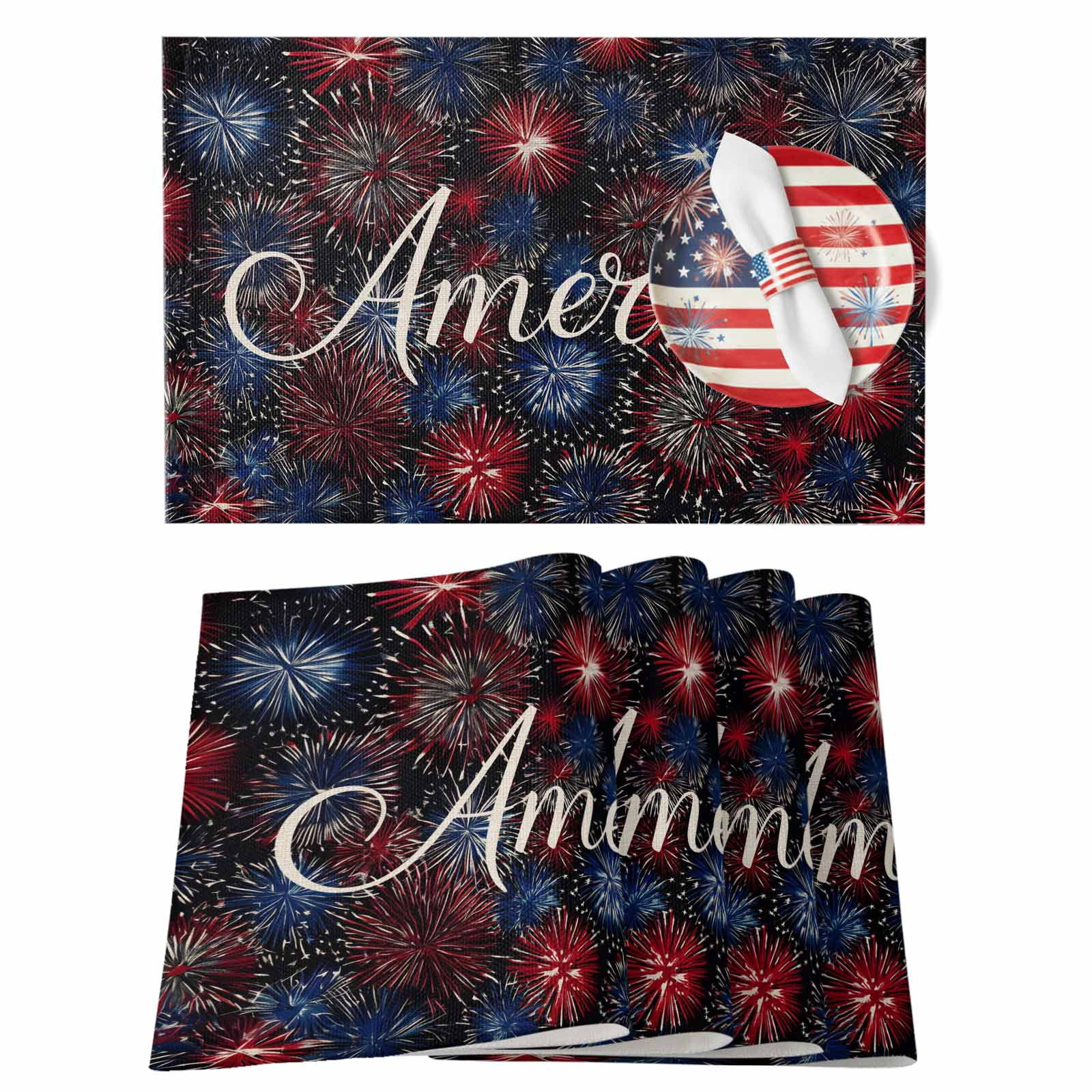 4th of July Placemats Set of 6 America Fireworks Place Mats ...