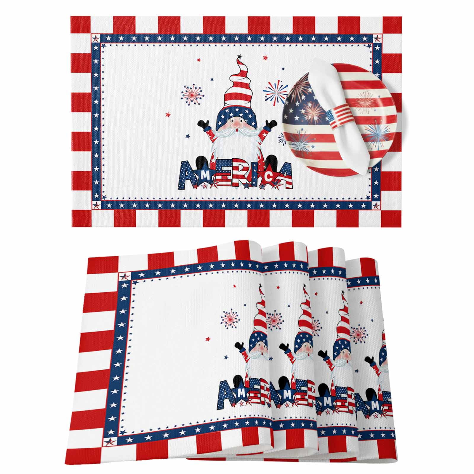 4th of July Placemats Set of 6 America Stars Gnome Place Mats ...