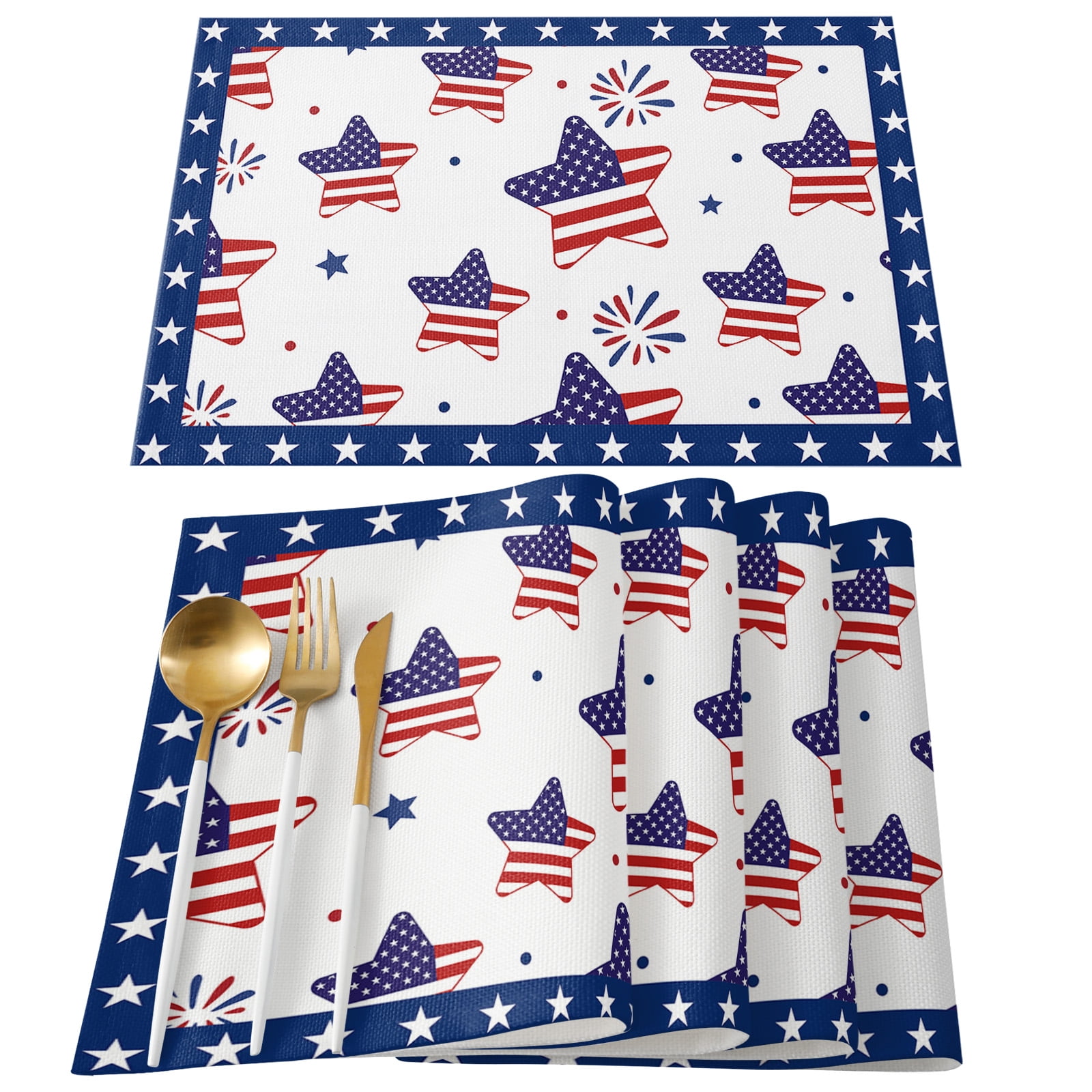 4th of July Placemats Set of 6, American Flag Blue Star Placemats for ...