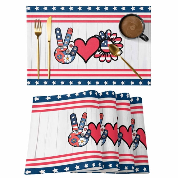 4th of July Placemats Set of 6 American Flag Patriotic Red Blue Stars ...