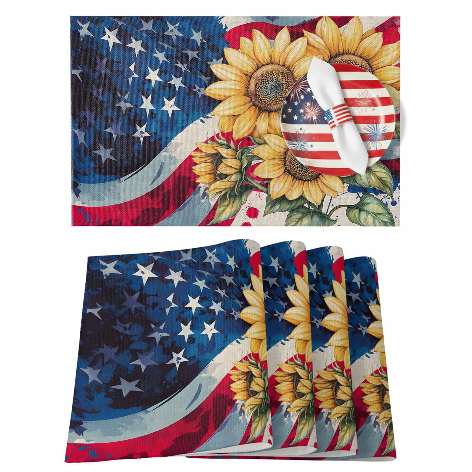 4th of July Placemats Set of 6 American Flag Place Mats Independence ...