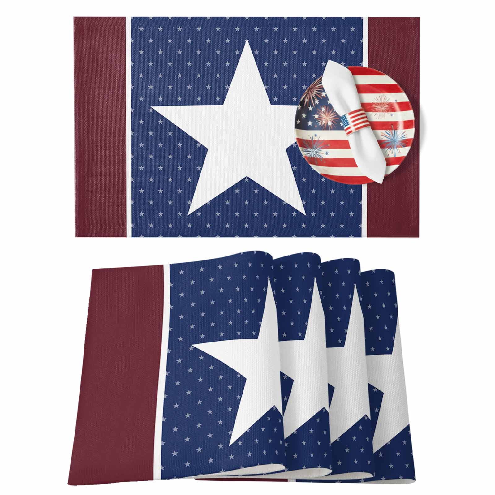 4th of July Placemats Set of 6 American Star Flag Place Mats ...