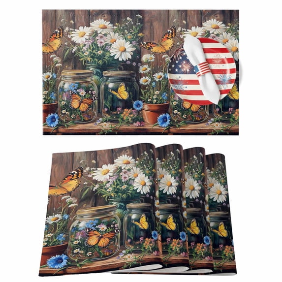 4th of July Placemats Set of 6 Daisy Floral Place Mats Independence Day ...