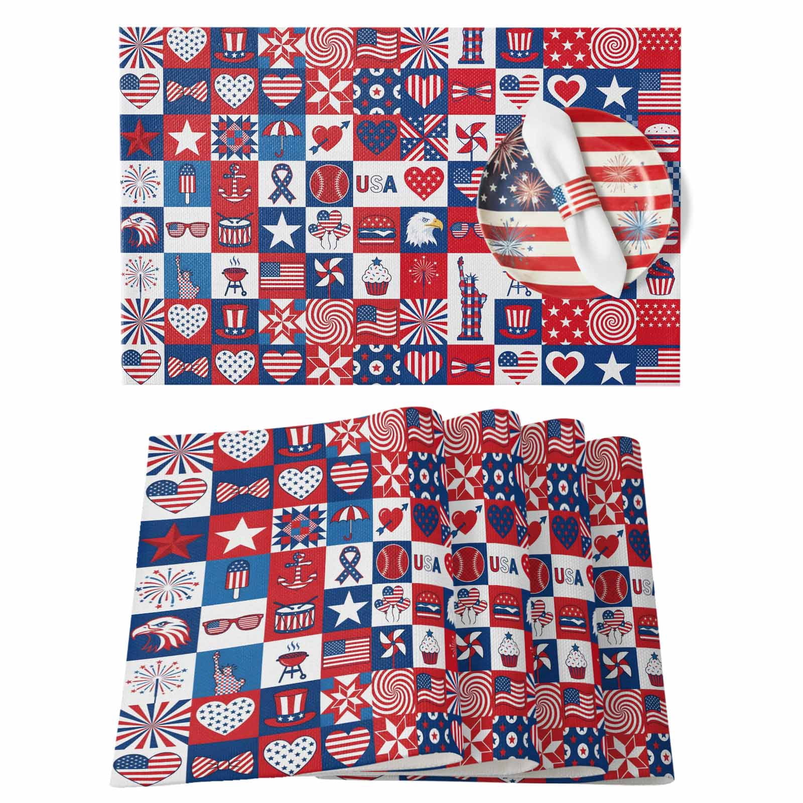 4th of July Placemats Set of 6 Patriotic Star USA Flag Place Mats ...