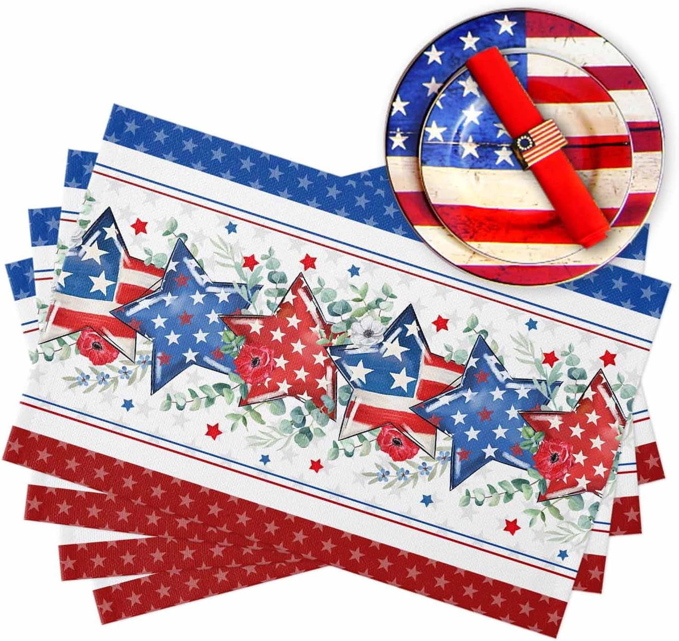 4th of July Placemats Set of 6, Patriotic Stars Placemat for Dining ...