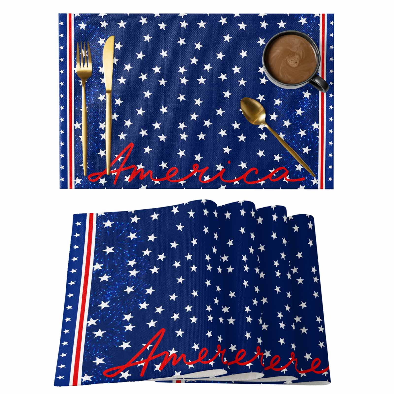 4th of July Placemats Set of 8, Independence Day American Patriotic ...