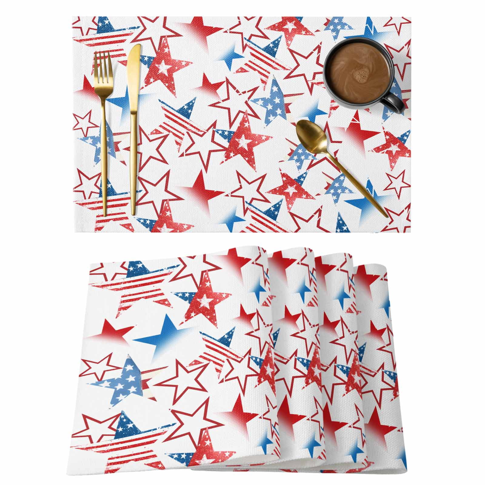 4th of July Placemats Set of 8 Navy Blue Red Star Independence Day ...
