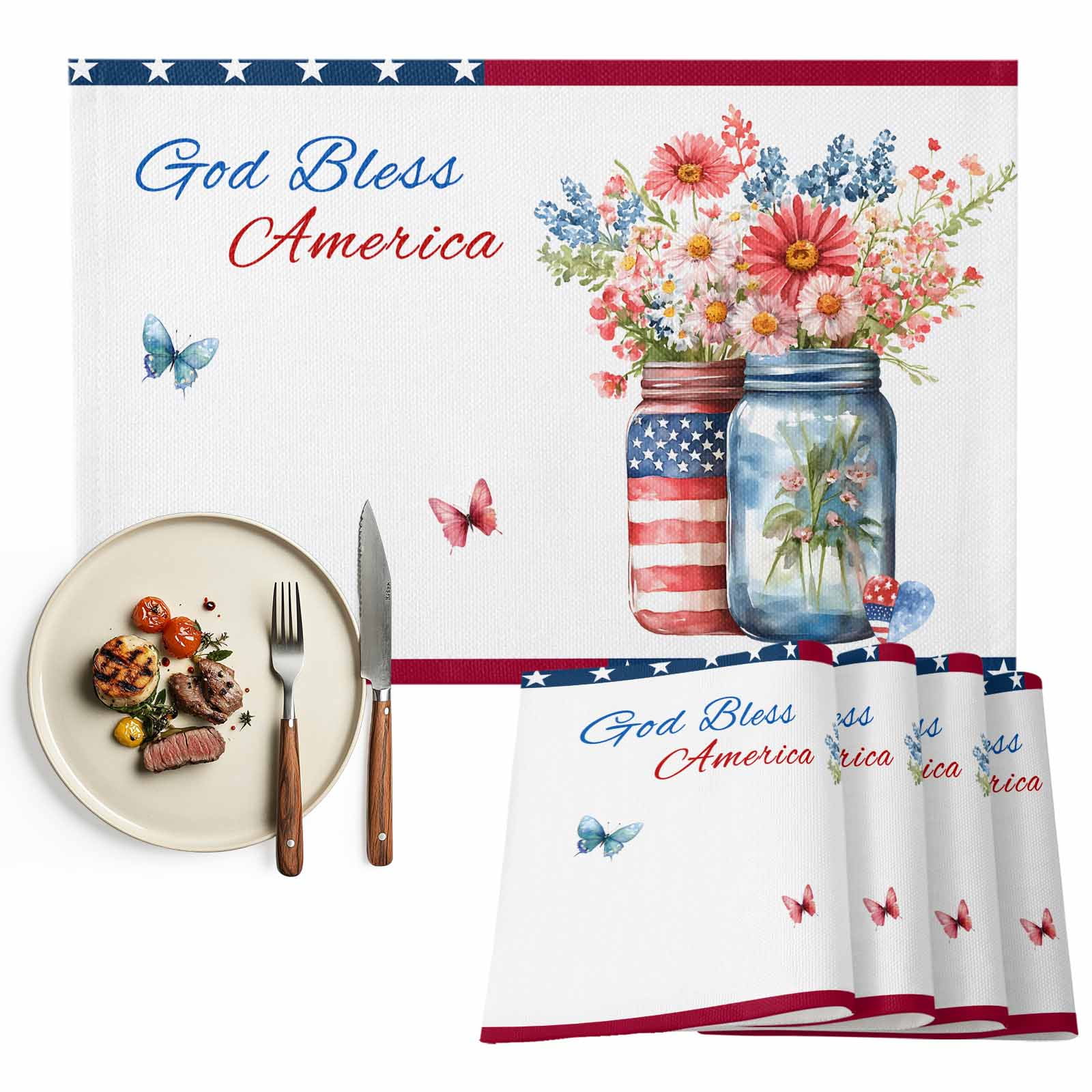 4th of July Placemats Set of 8, Patriotic Memorial Day Table Mats ...