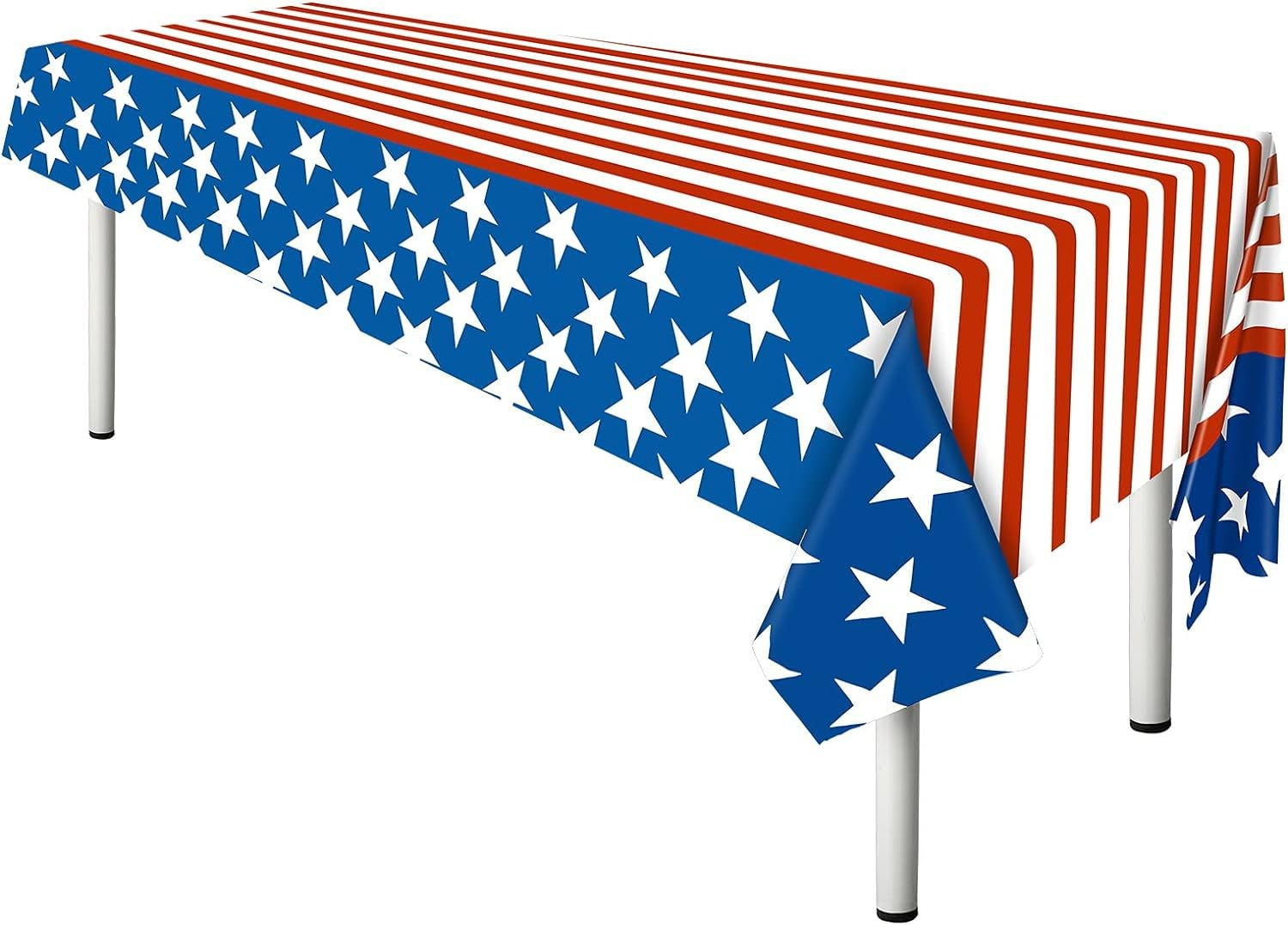 4th of July Plastic Tablecloth Red White Blue Star Disposable Table ...