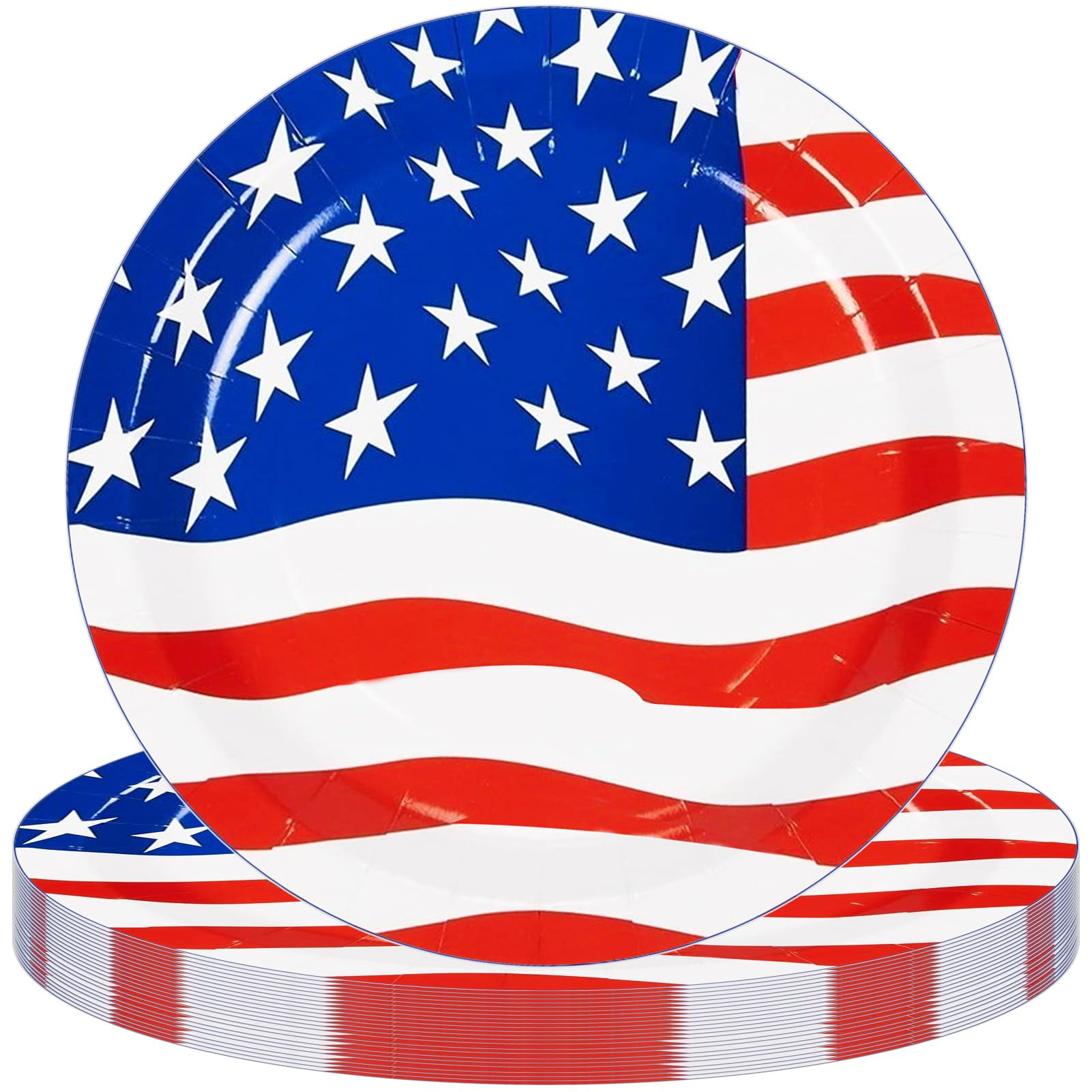 4th of July Plates, 24pcs Independence Day Paper Plates Round ...