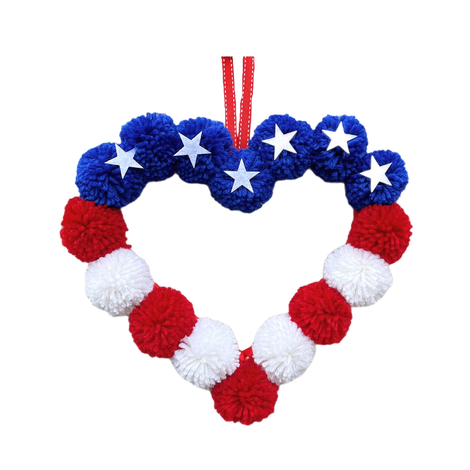 4th of July Pom Pom Wreath - Colorful Patriotic Felt Ball Wreath with ...