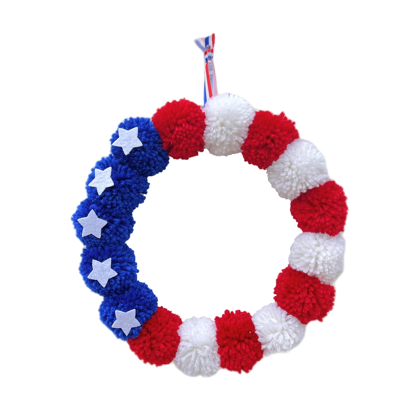 4th of July Pom Pom Wreath - Colorful Patriotic Felt Ball Wreath with ...