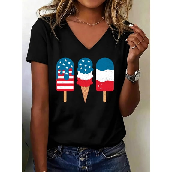 4th Of July Popsicle Red White Blue American Flag Patriotic V Neck T ...