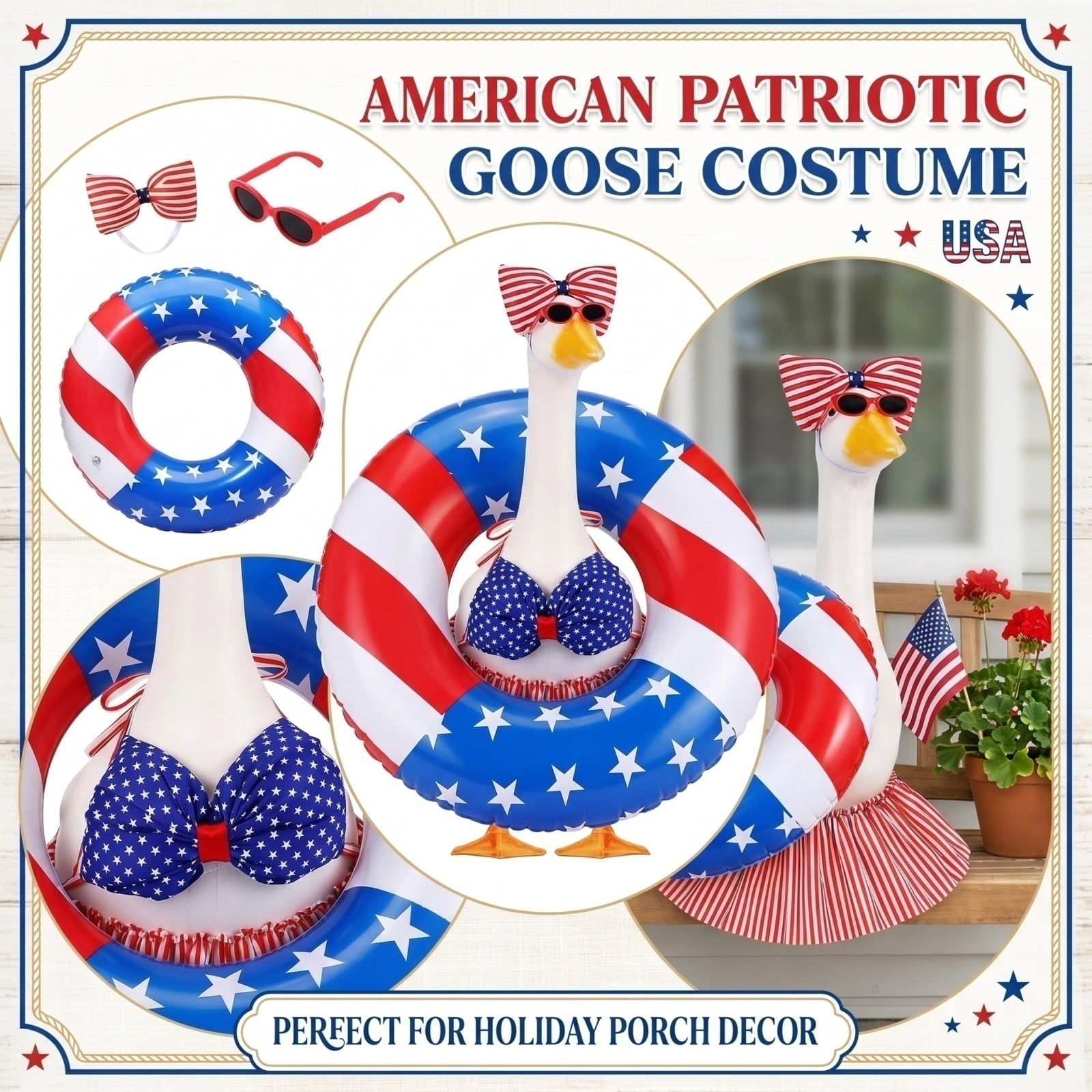 4th of July Porch Goose Outfit and Bikini Skirt Porch Geese Outfits Set ...
