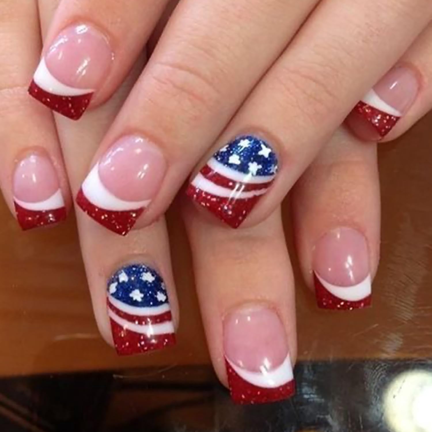 4th of July Press on Nails Independence Day Fake Nails Short Square ...